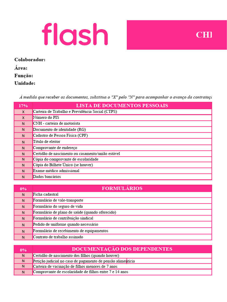 Flash - Checklist Documentos para Admissão | PDF | Gestão de recursos humanos