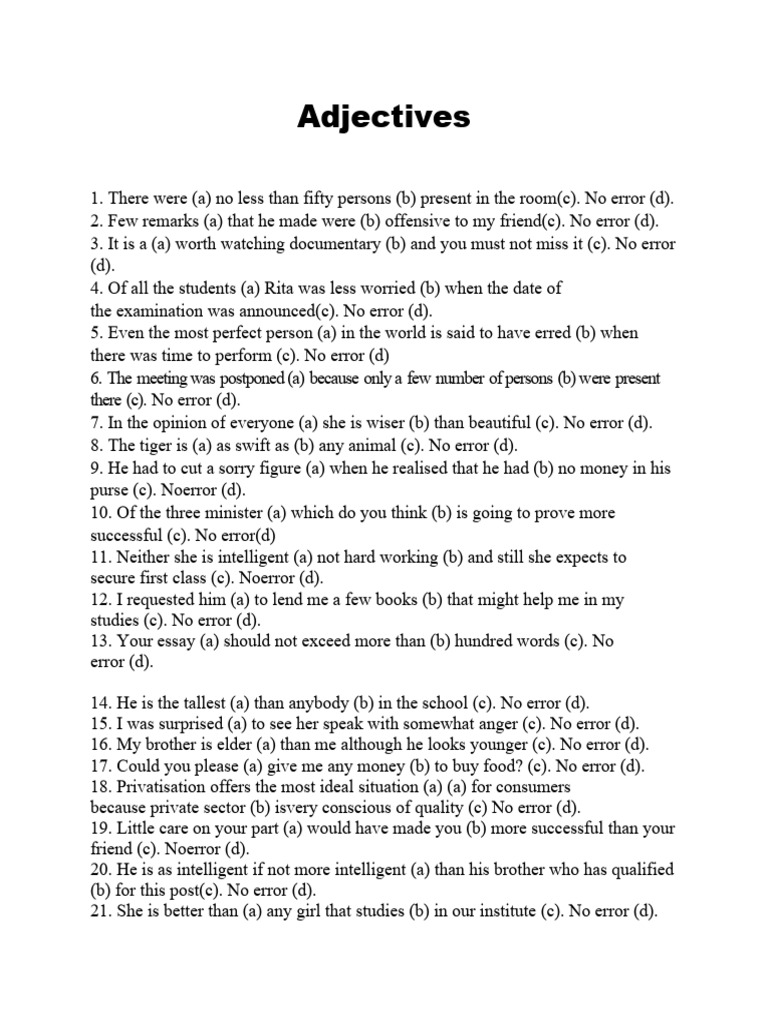 Adjectives errors by Alok kumar | PDF