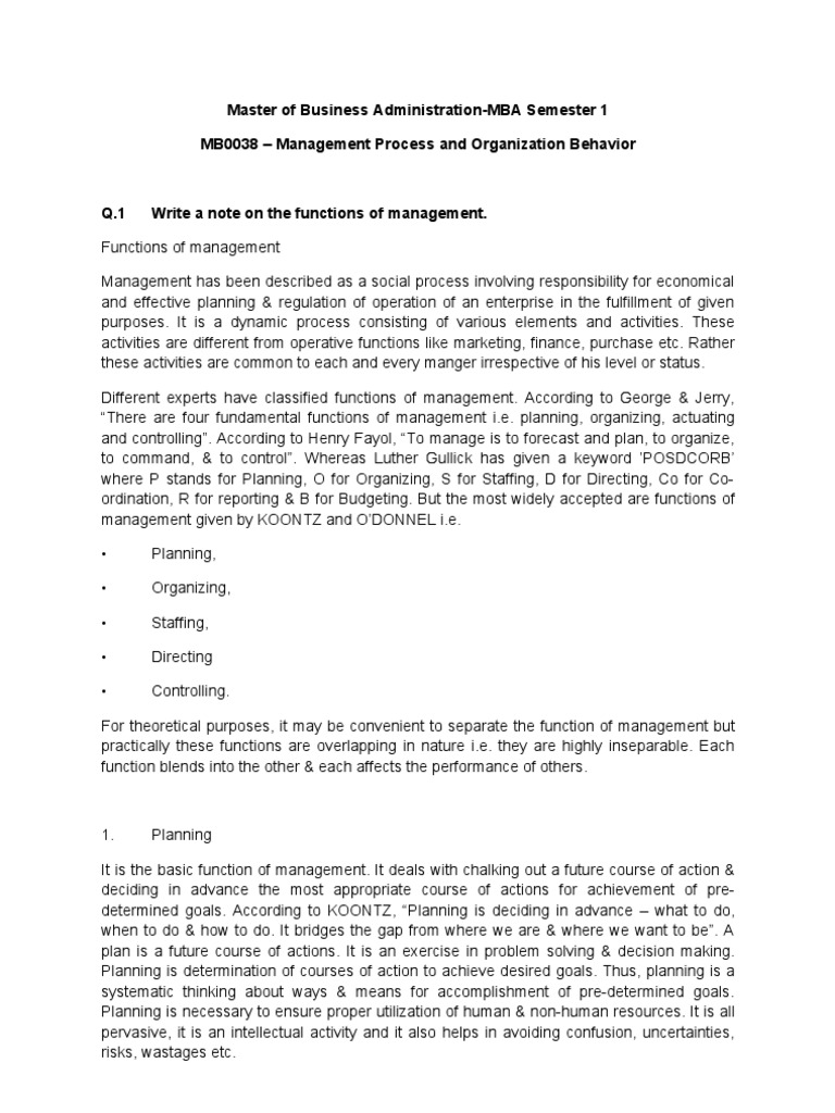Master of Business Administration-MBA Semester 1 MB0038 - Management ...