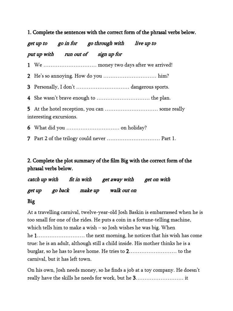 Phrasal Verbs Practice Exercises | PDF | Linguistic Morphology | Grammar