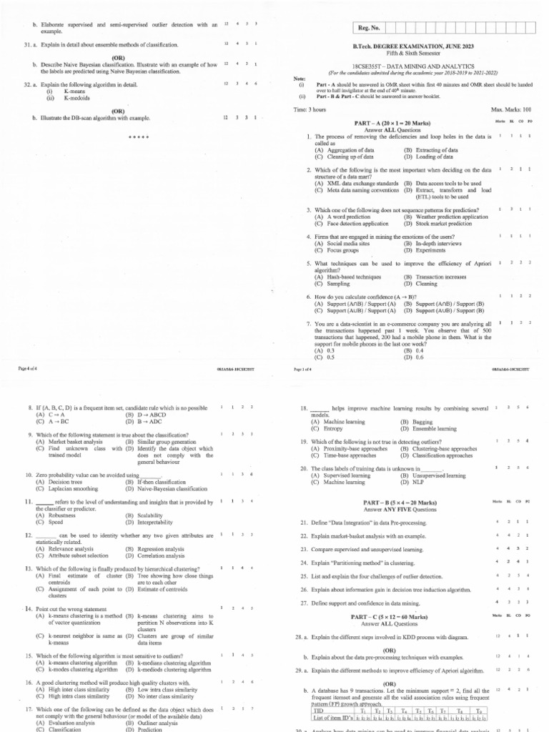Data Mining and Analytics Question Paper | PDF