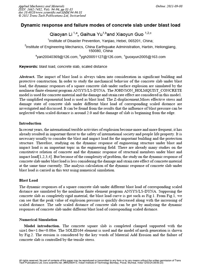 Dynamic Response and Failure Modes of Concrete Slab under Blast Load ...