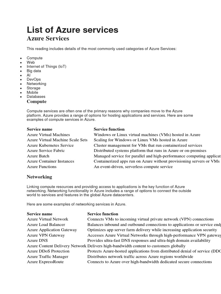 List of Azure Services | PDF | Microsoft Azure | Internet Of Things