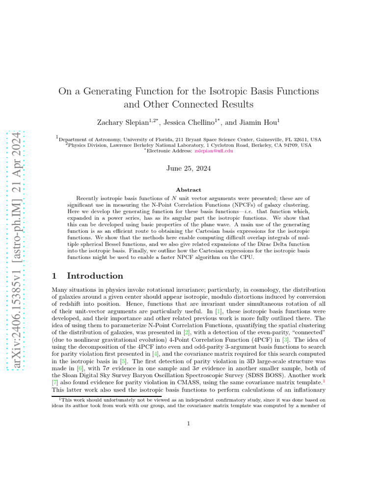 On A Generating Function For The Isotropic Basis Functions and Other Connected Results | PDF ...