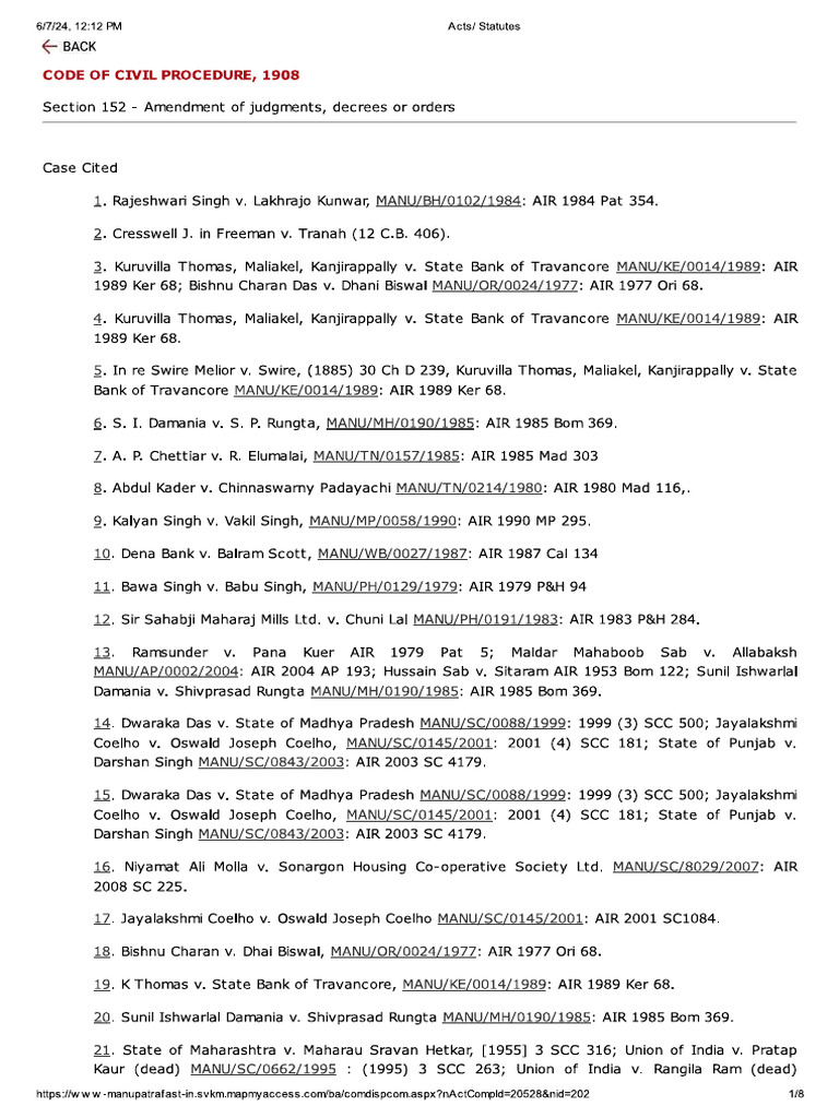 Manupatra Commentary On Section 152 CPC | PDF