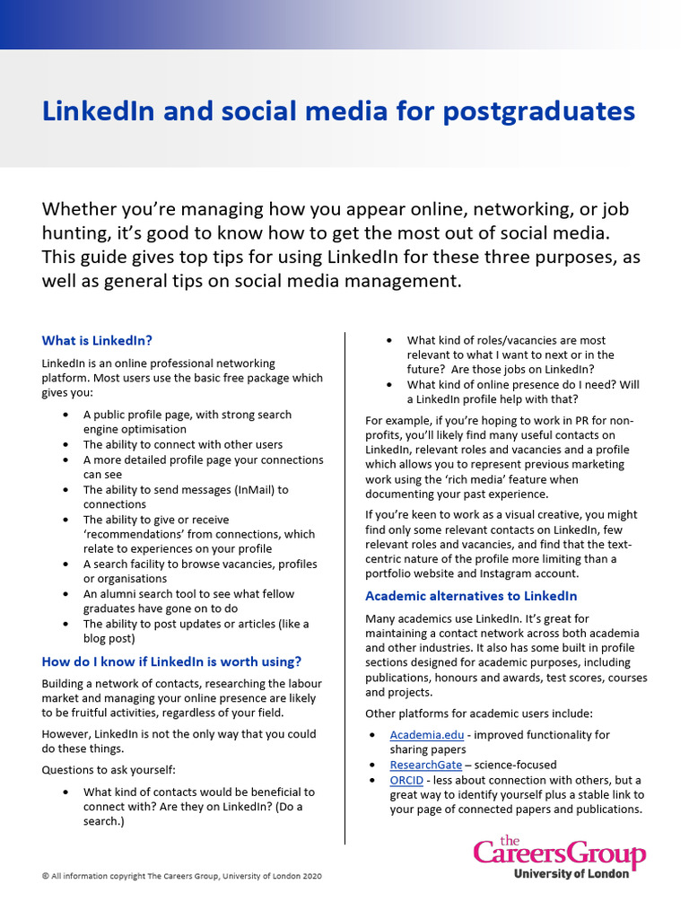 LinkedIn - Social Media Helpsheet | PDF | Linked In | Social Media
