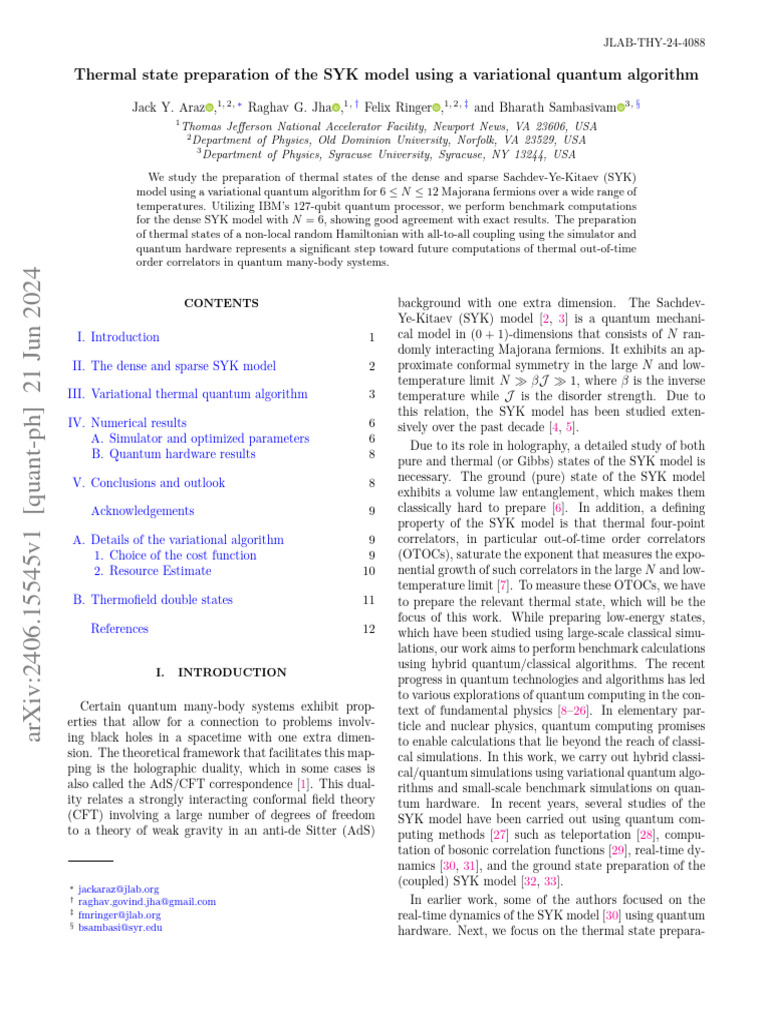 Thermal State Preparation of The SYK Model Using A Variational Quantum ...