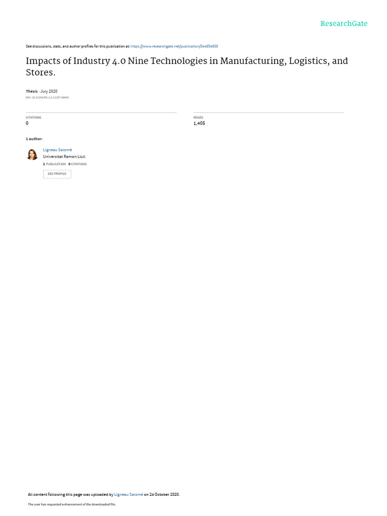 Impacts of Industry 4.0 Nine Technologies in Manufacturing, Logistics, and Stores. | PDF ...