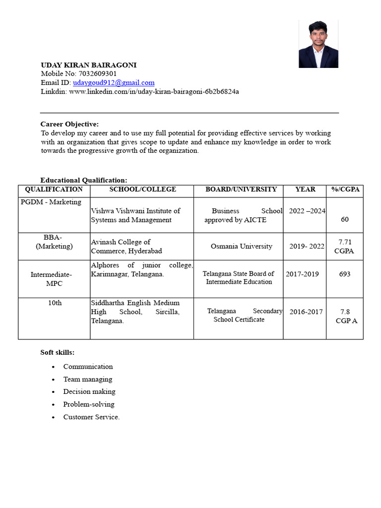 Uday Kiran RESUME | PDF