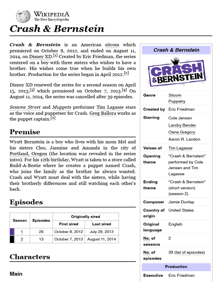 Crash & Bernstein - Wikipedia | PDF | Children's Entertainment | English Language Television