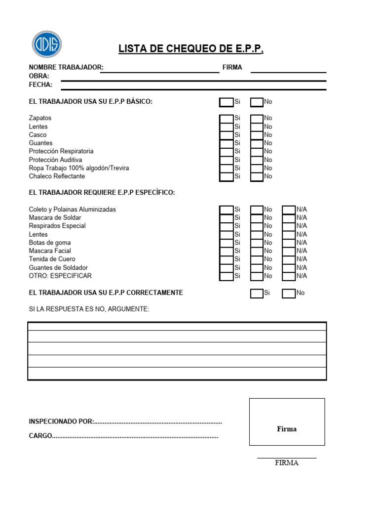Lista de Chequeo Epp | PDF