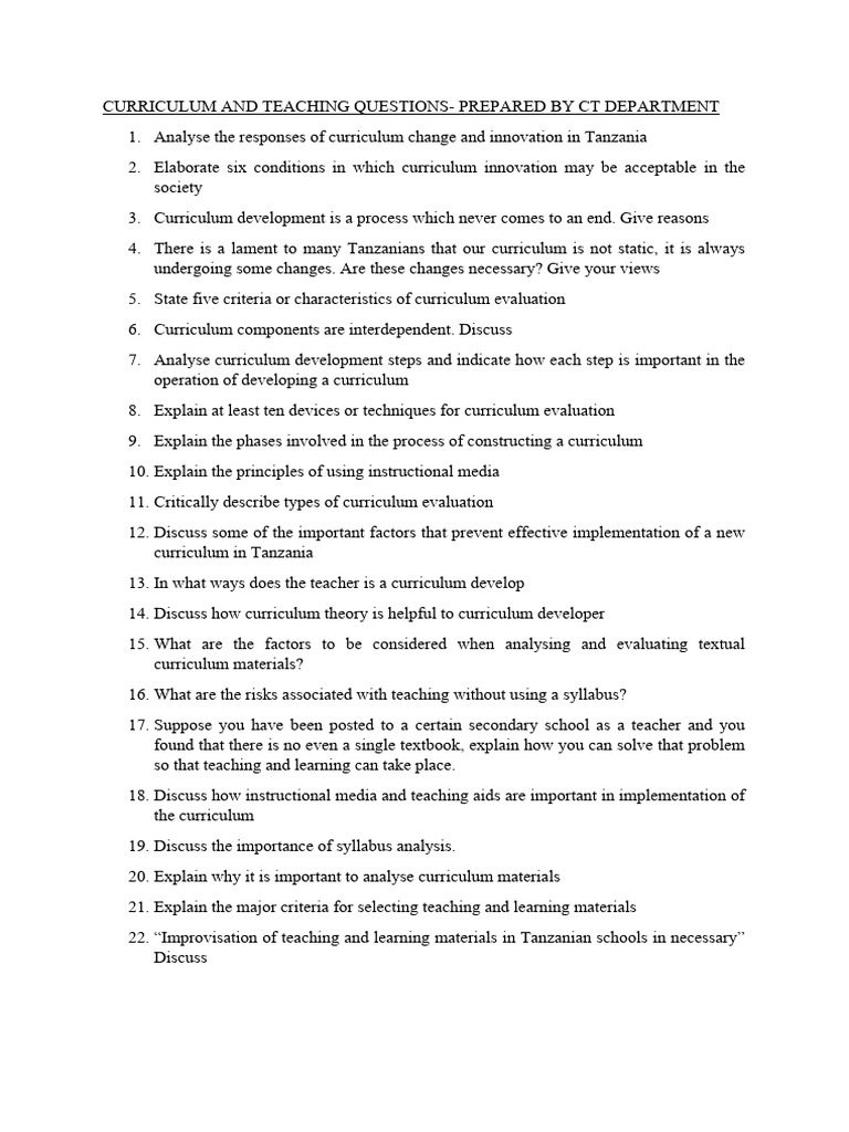 Ct Questions 1 | Download Free PDF | Curriculum | Teachers