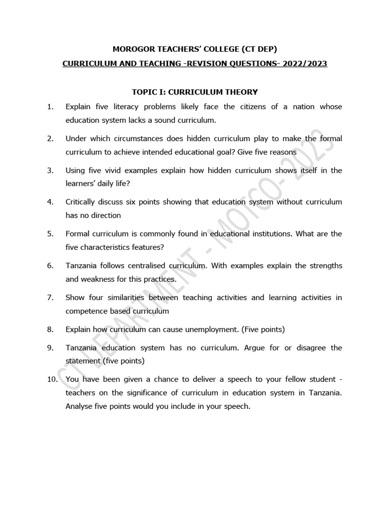 CT - Questions 2023 by Sir Mac-1 | PDF | Curriculum | Learning