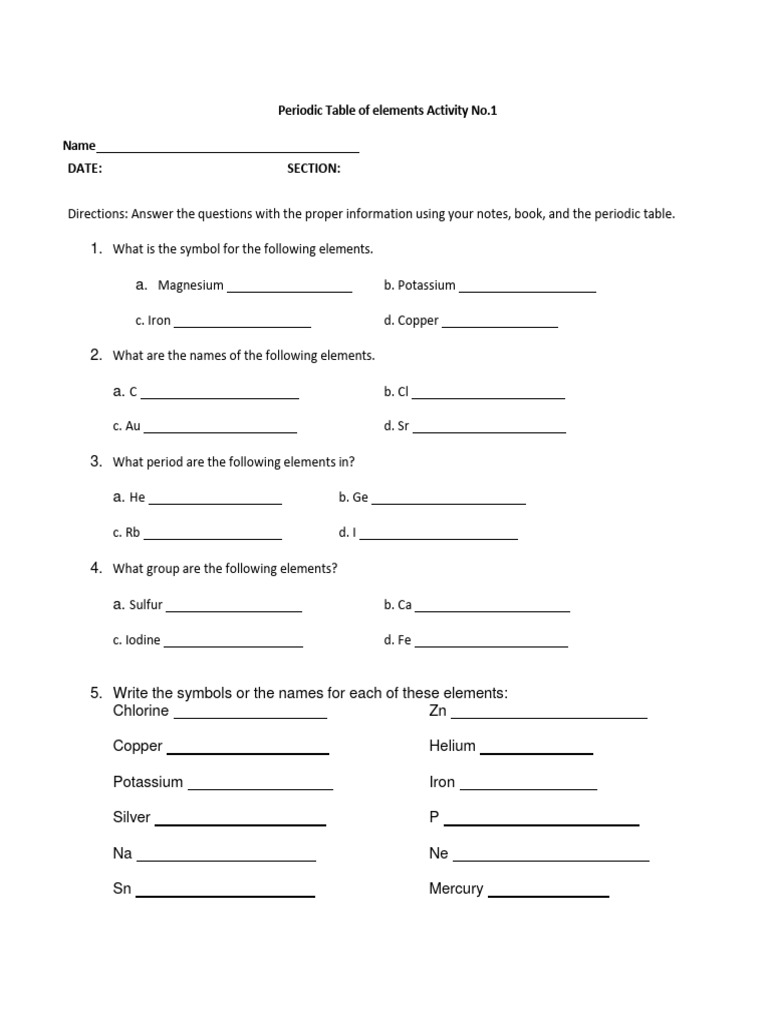 Periodic Table Activity | PDF