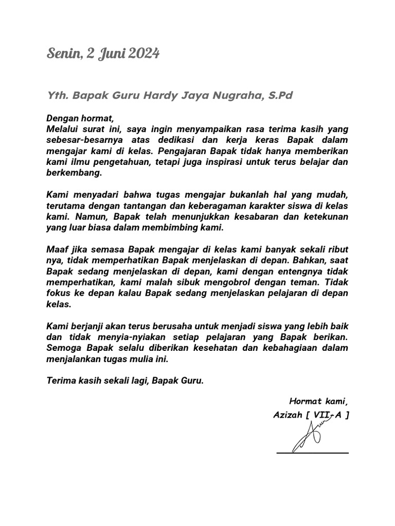 Surat Untuk Bapak Guru | PDF