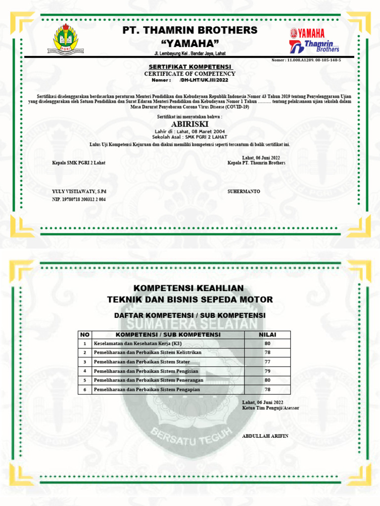 Sertifikat TBSM | PDF
