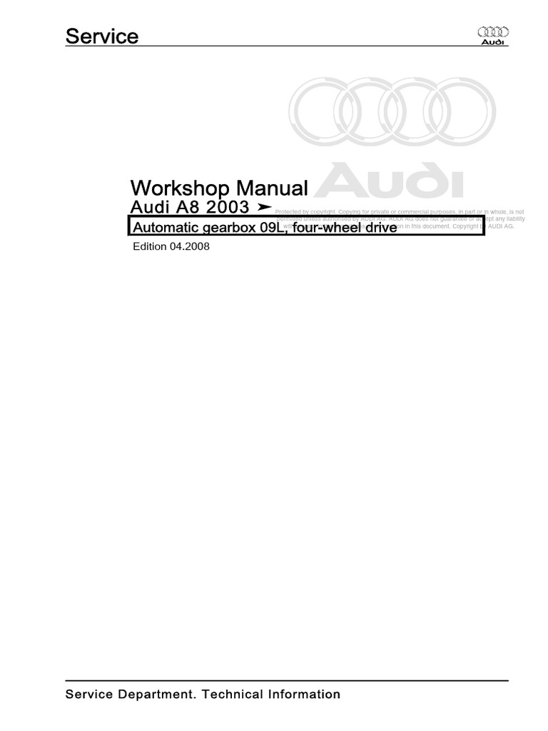 14-Service Manual Automatic gearbox 09L four-wheel drive | PDF | Audi ...