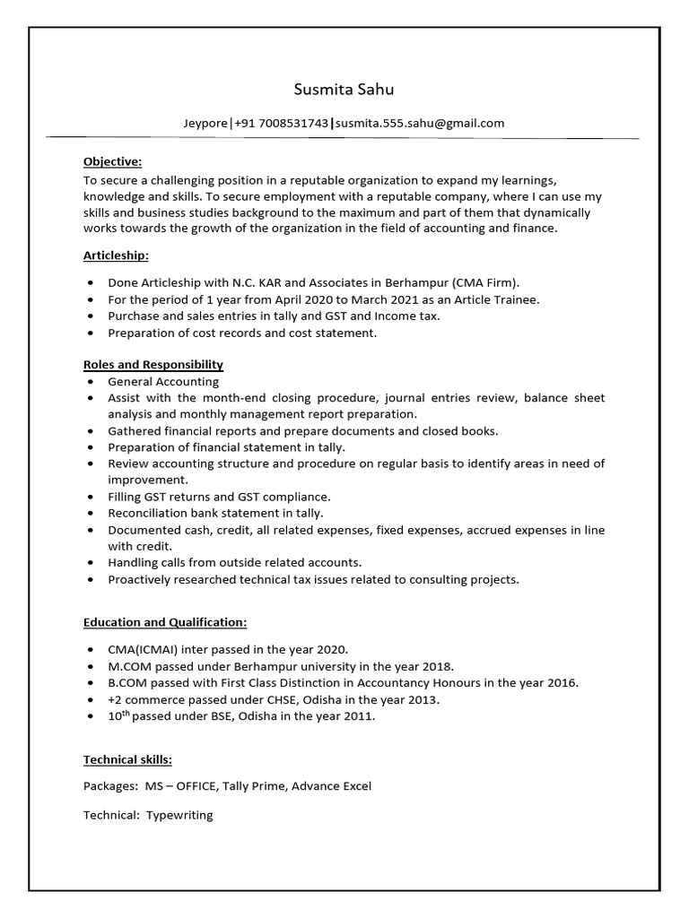 Susmita Resume | PDF | Expense | Accounting