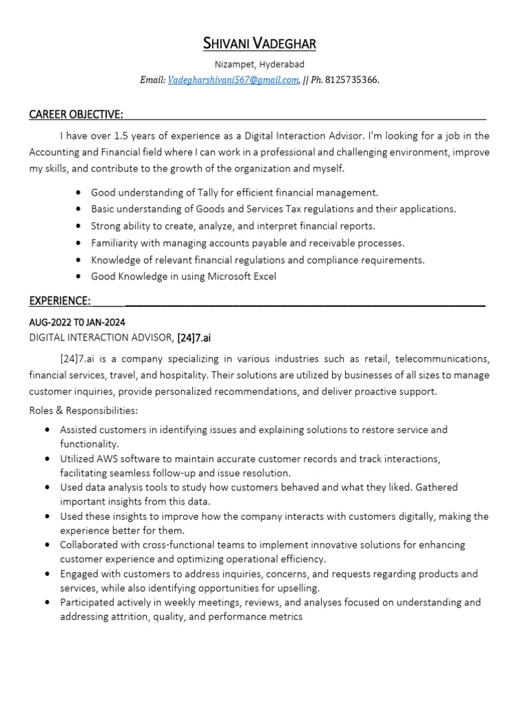 Shivani Vadeghar - 1N4 | PDF | Experience | Data