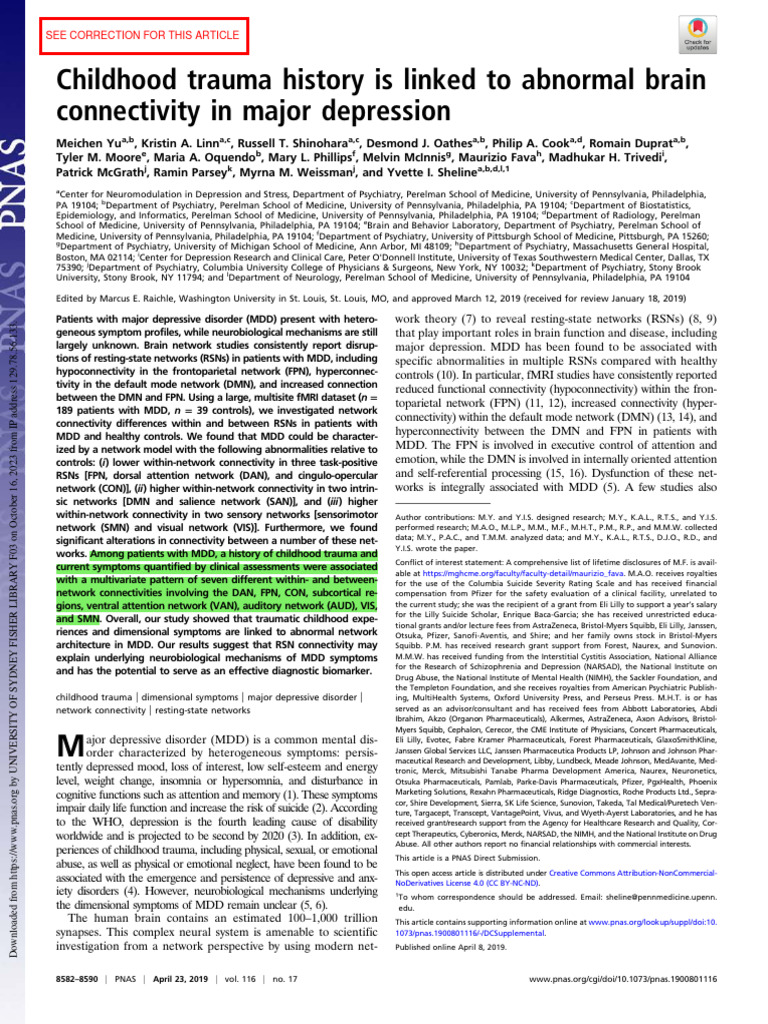 Childhood Trauma History Is Linked To Abnormal Brain Connectivity in ...