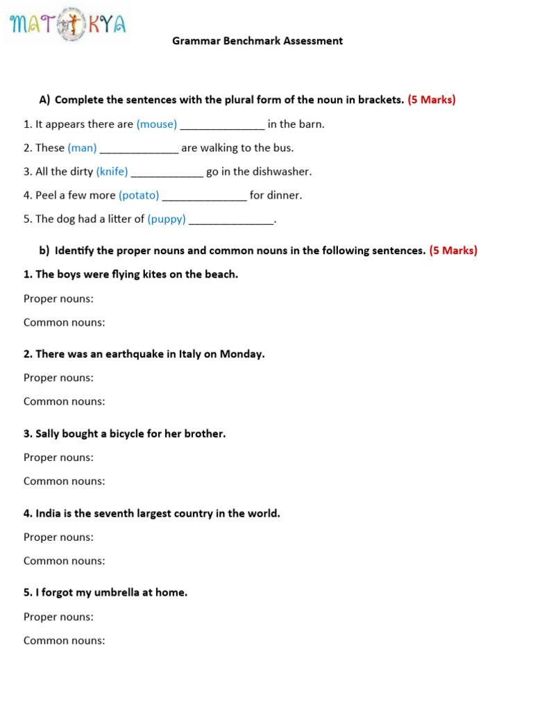 Grammar Benchmark Assessment | PDF | Noun | Languages