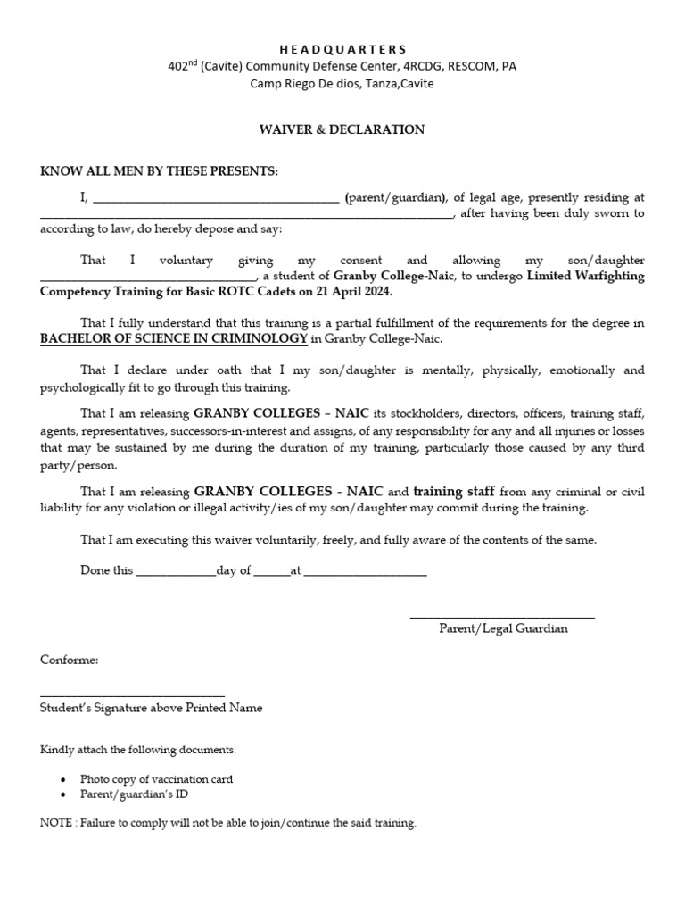 Parent Consent Waiver Limited Warfighting | PDF | Common Law | Justice