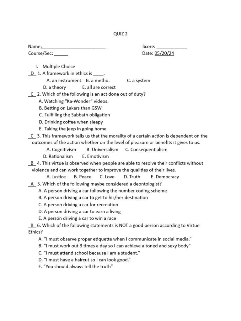 Final Quiz 2 - Andrada | PDF | Virtue | Virtue Ethics Final Quiz 2 - Andrada | PDF | Virtue | Virtue Ethics