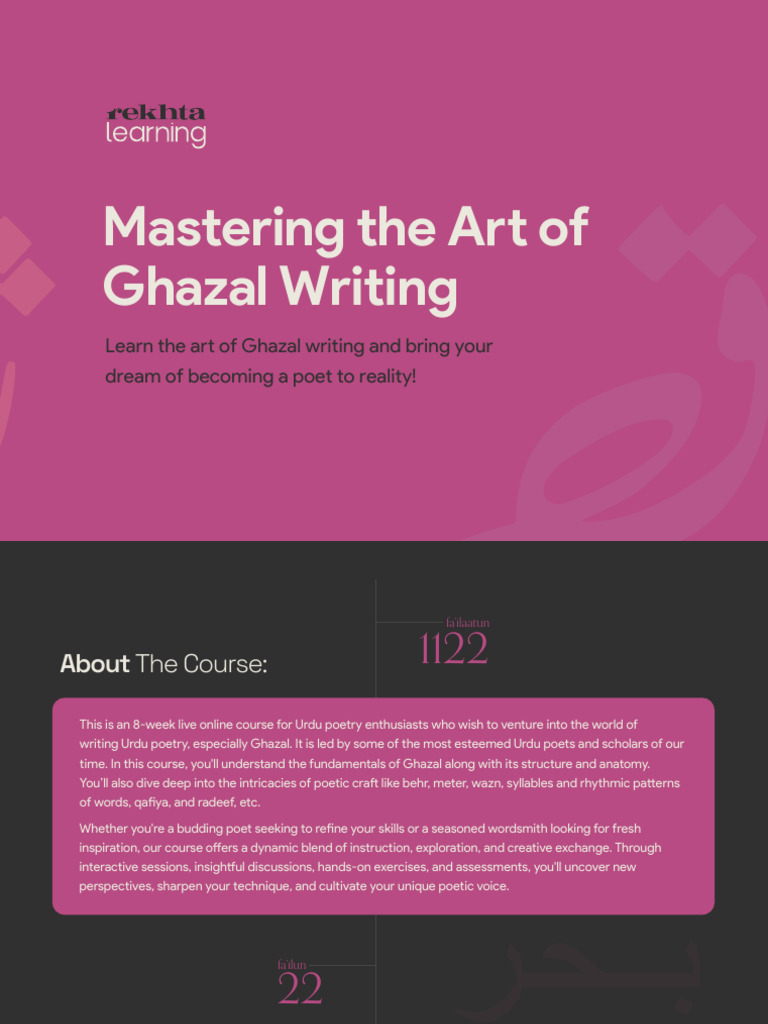 Brochure - Mastering The Art of Ghazal Writing N | PDF | Poetry | Metre ...