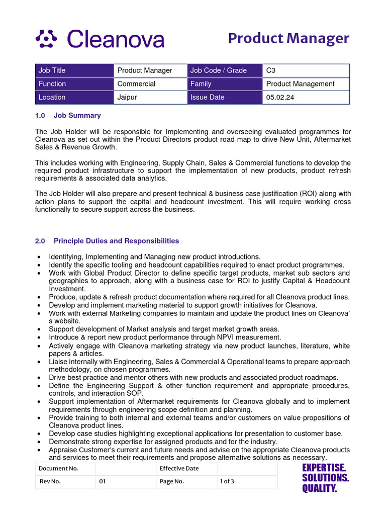 Job Description - Product Manager | PDF | Knowledge | Marketing