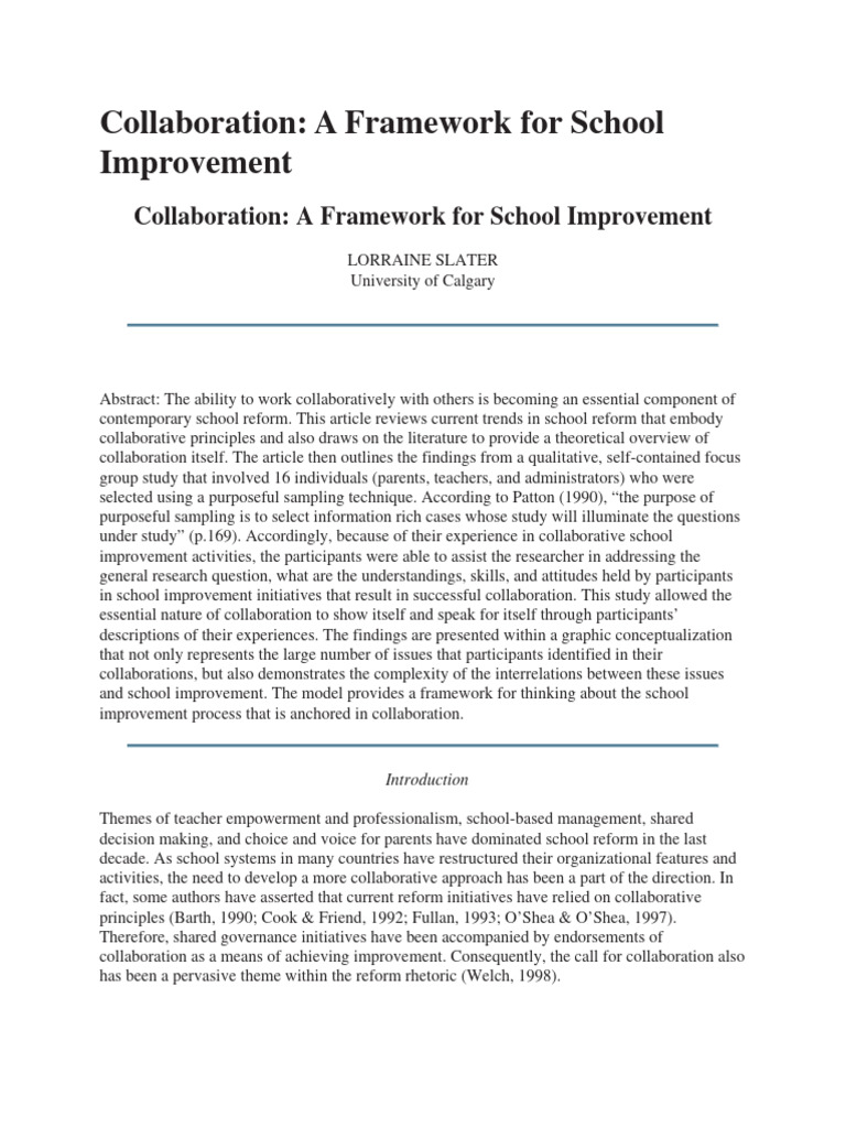 Collaborative Framework for School Improvement | PDF | Mentorship ...