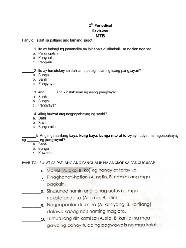 Grade 1 2nd Periodical REVIEWER | PDF