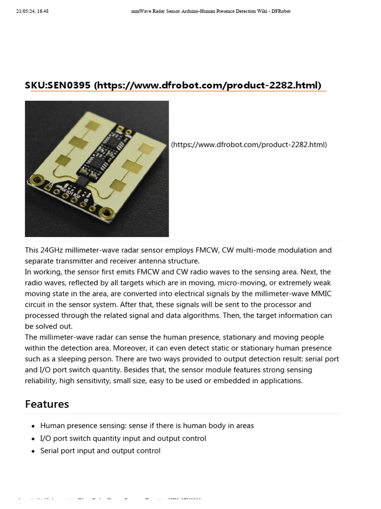 Mmwave Radar Sensor Arduino Human Presence Detection Wiki Dfrobot
