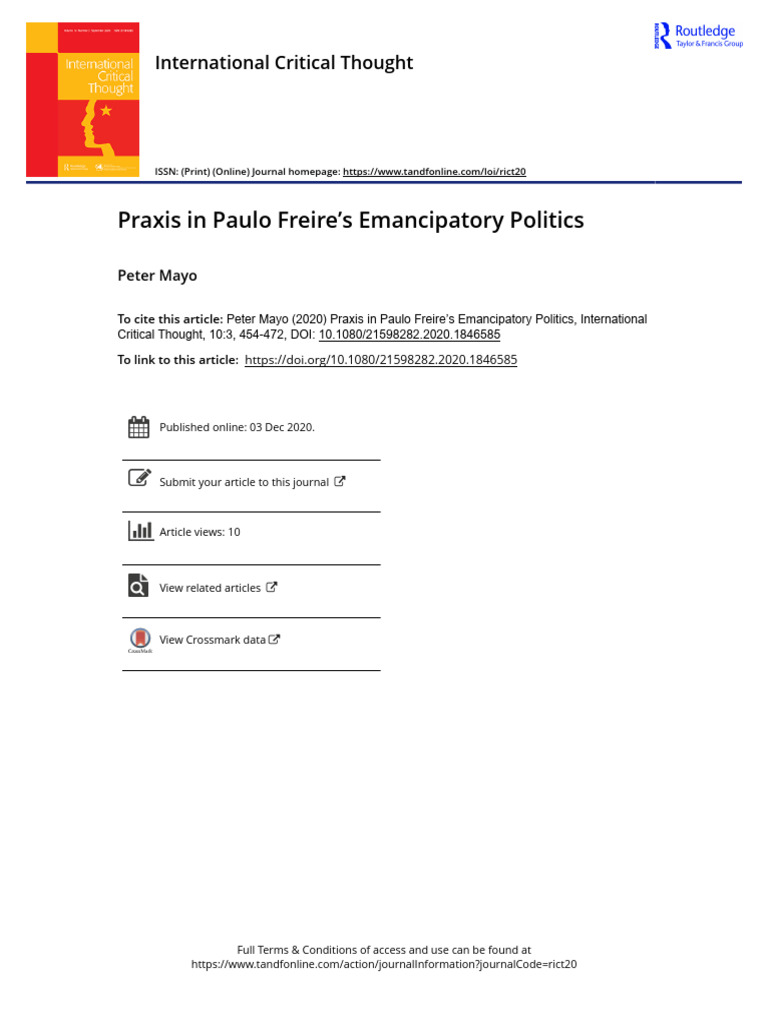 Praxis in Paulo Freire's Emancipatory Politics | PDF | Praxis (Process ...