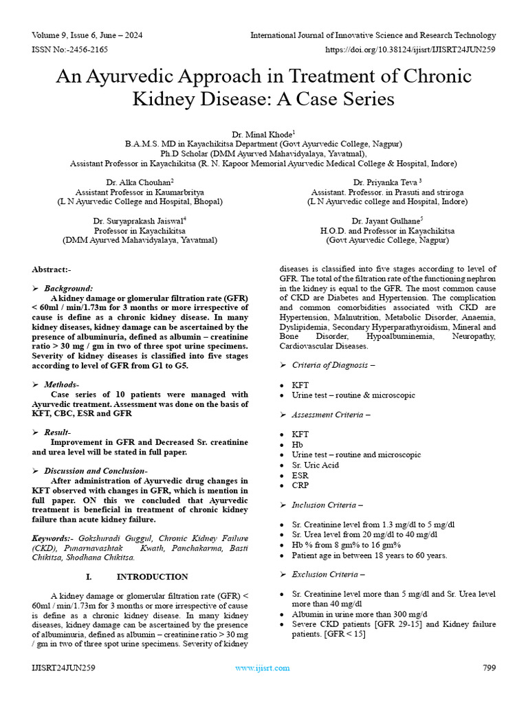 An Ayurvedic Approach in Treatment of Chronic Kidney Disease: A Case Series | PDF | Chronic ...