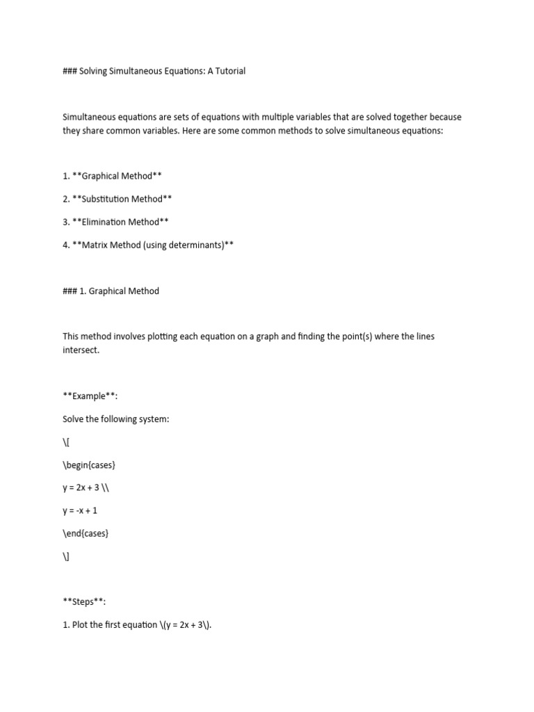 Solving Simultaneous Equation Pdf Matrix Mathematics Equations