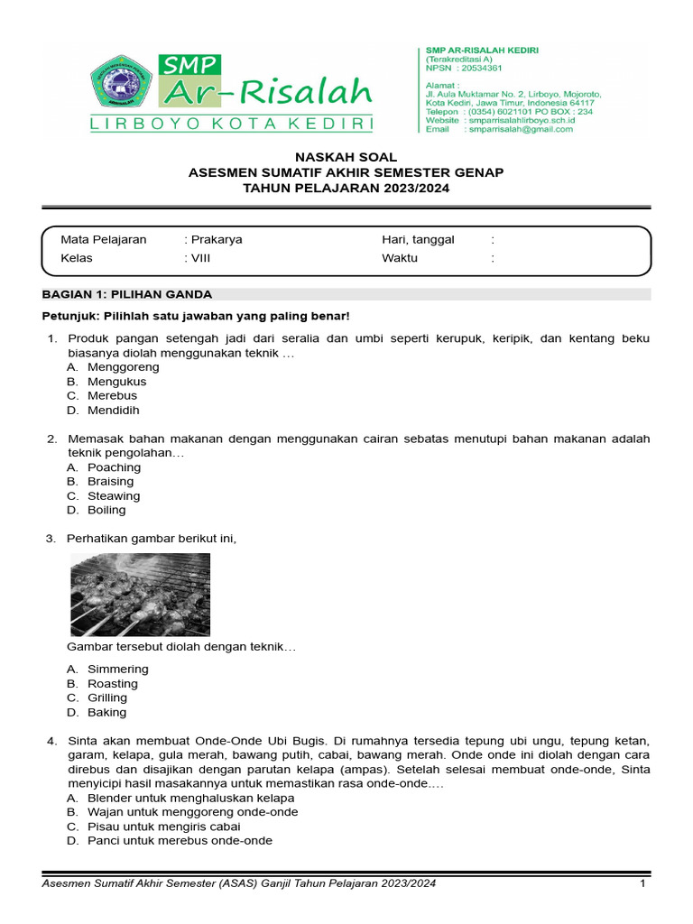 2024 - Naskah Soal ASAS Genap - Prakarya - Kelas 8 | PDF