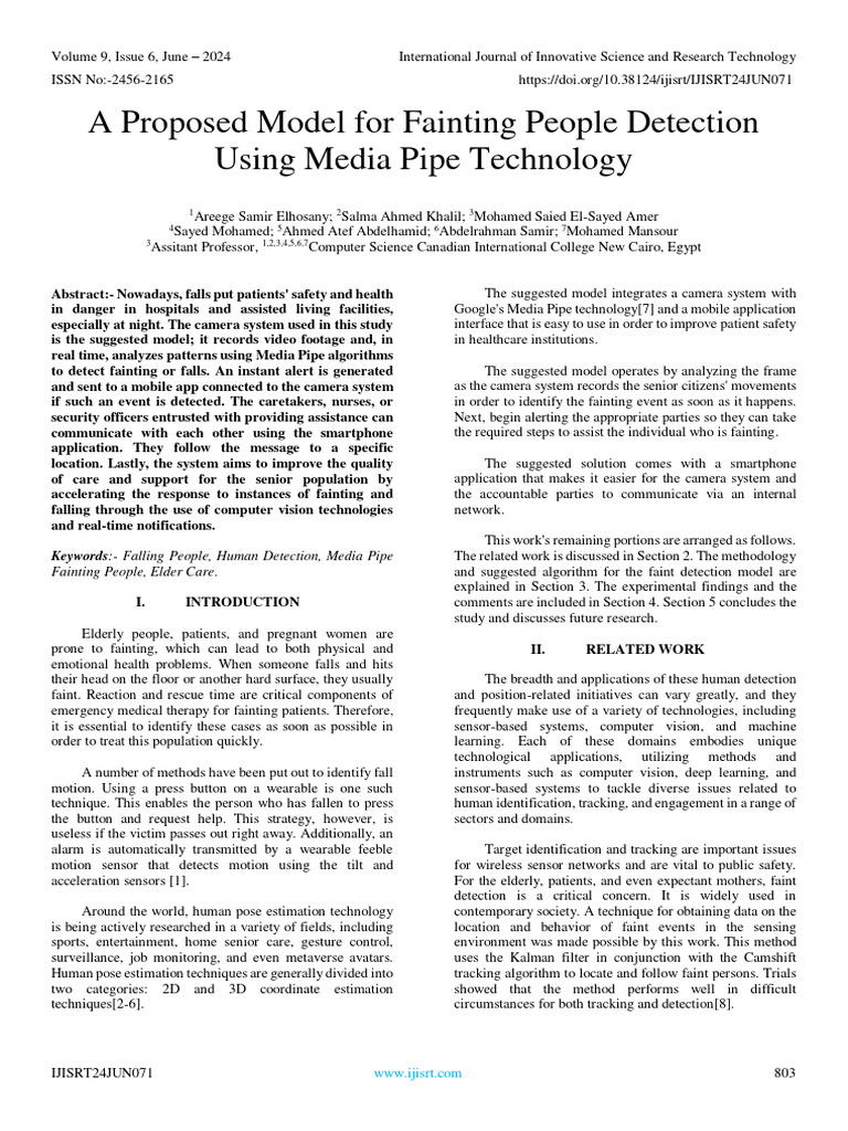 A Proposed Model For Fainting People Detection Using Media Pipe ...