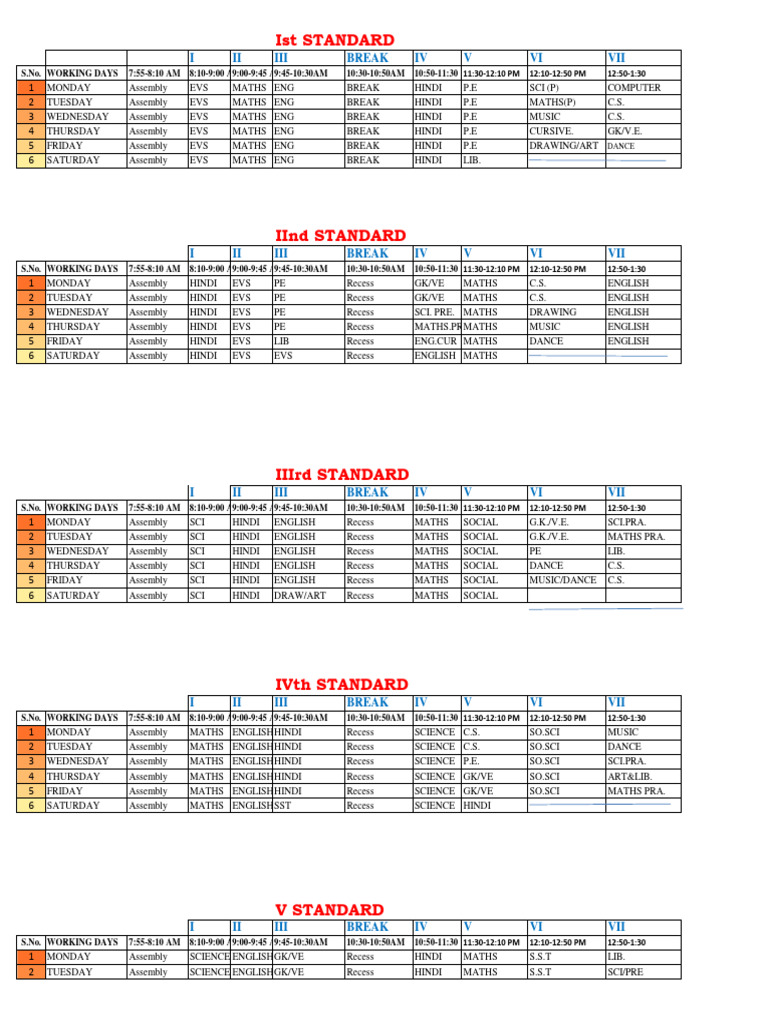 Time Table Students 24-25 | PDF | Physical Education | Physical Fitness