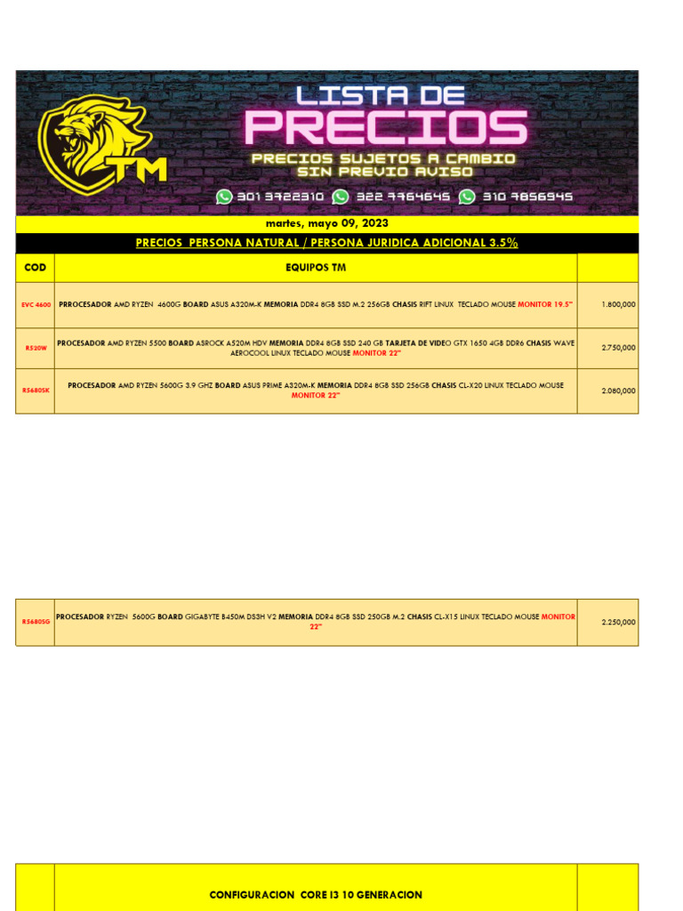 Lista PC Mayo 09 | PDF | Equipo de oficina | Hardware de la computadora