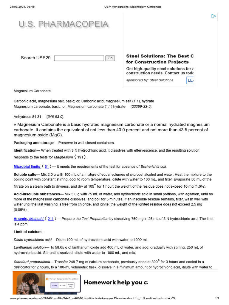 USP Monographs - Magnesium Carbonate | PDF | Magnesium | Water