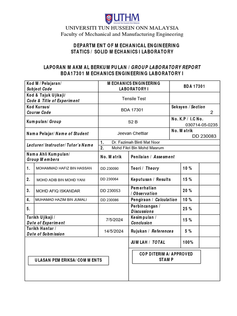 Tensile Test Lab (1) | Download Free PDF | Strength Of Materials ...