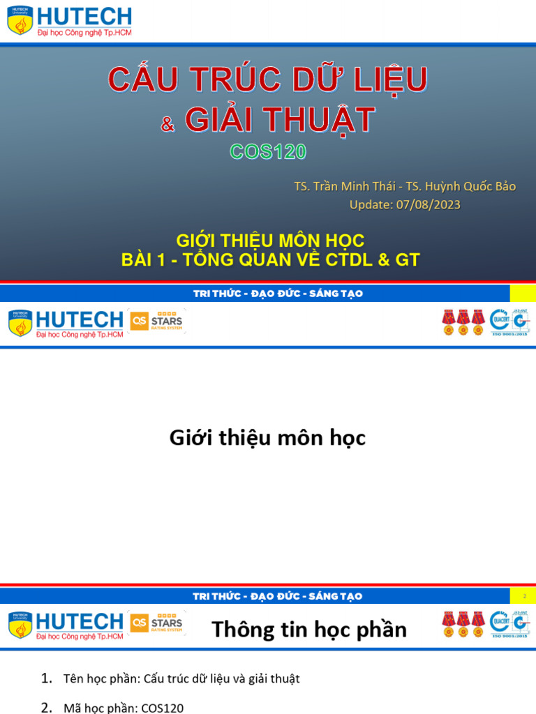 Bài 1 Tổng Quan Về CTDL & GT.2023 | PDF