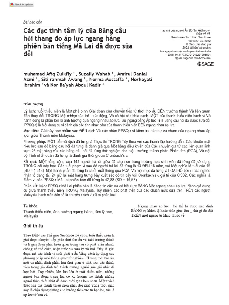 Zulkifly Et Al 2022 Psychometric Properties of The Malay Version of ...
