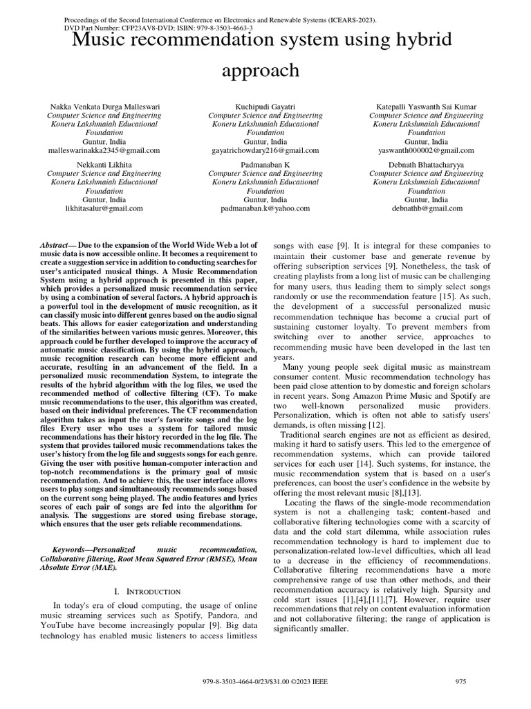 Music Recommendation System Using Hybrid Approach | PDF | System ... Music Recommendation System Using Hybrid Approach | PDF | System ...