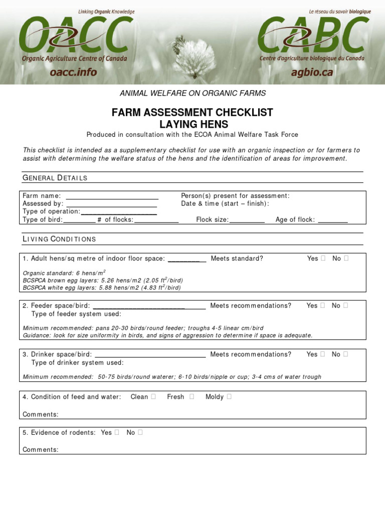 Checklist For Welfare Layers | PDF | Birds | Chicken