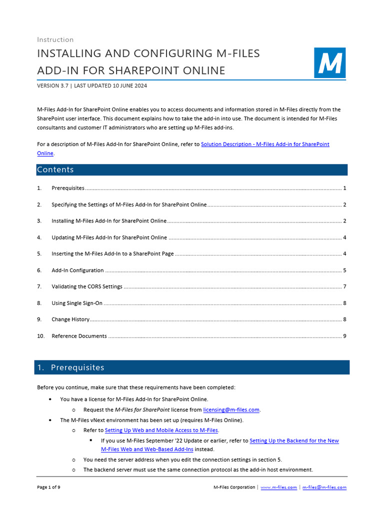 Installing and Configuring M-Files Add-In For SharePoint Online | PDF | Share Point | World Wide Web