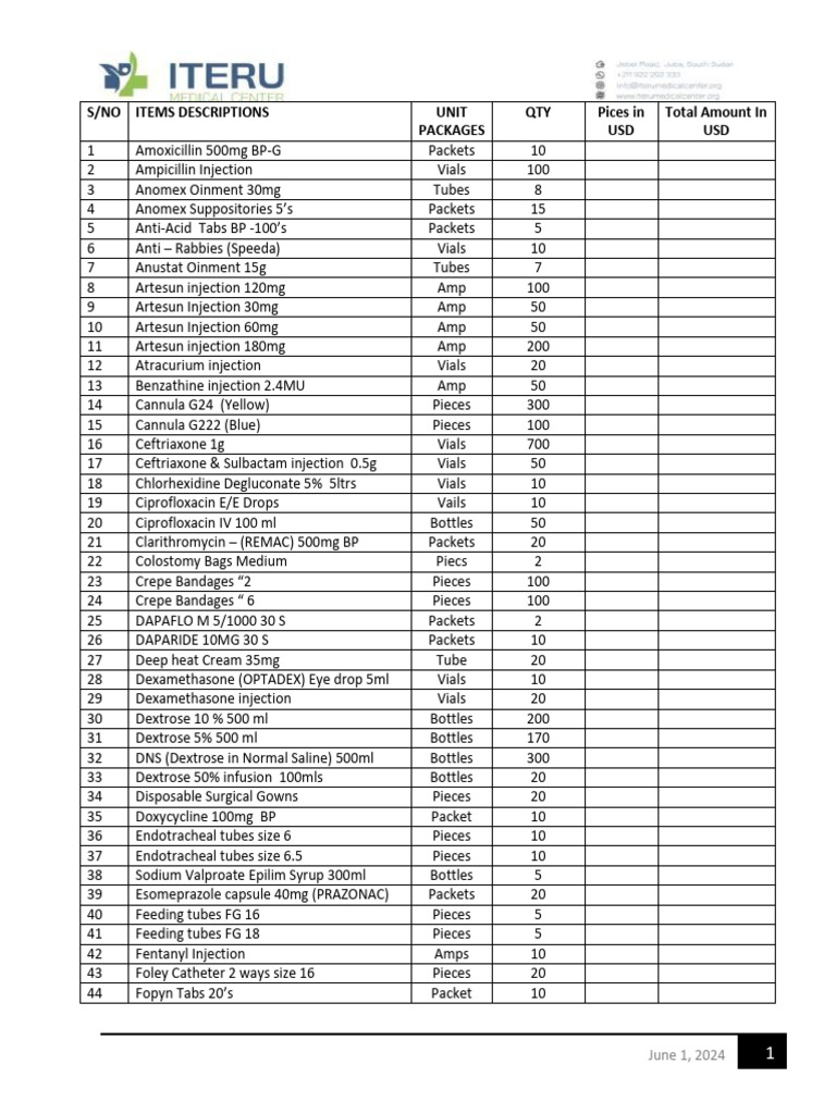 Drugs List For RFQ - For Procurement | PDF | Intravenous Therapy ...