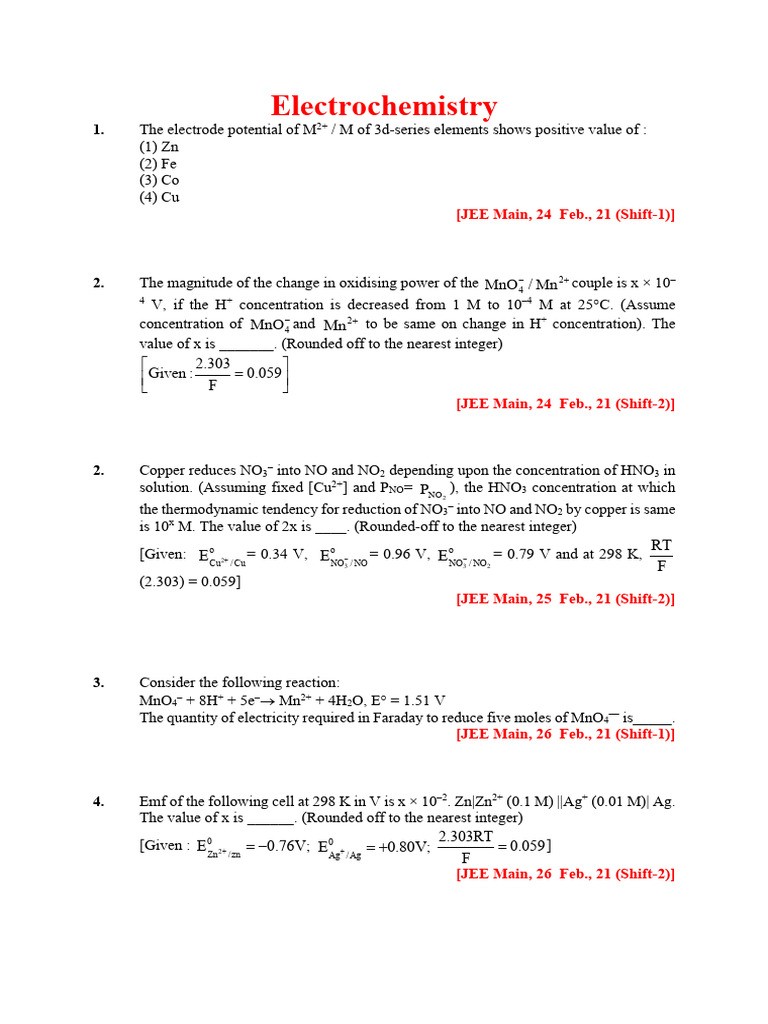 Electrochemistry JM21 | Download Free PDF | Electrochemistry | Physical Sciences