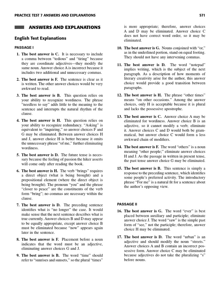 UPrep Online ACT Test 7 Answers Explanation | PDF | Linguistic ...