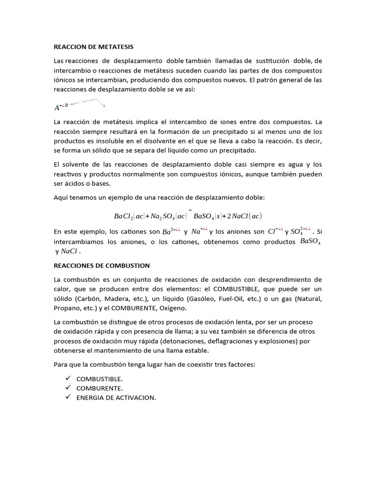 Reaccion de Metatesis | PDF | Combustión | Dióxido de carbono